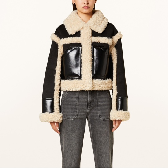 Stand Studio | Jackets & Coats | Stand Studio Black Faux Leather Shearling Edith Jacket Cropped ...